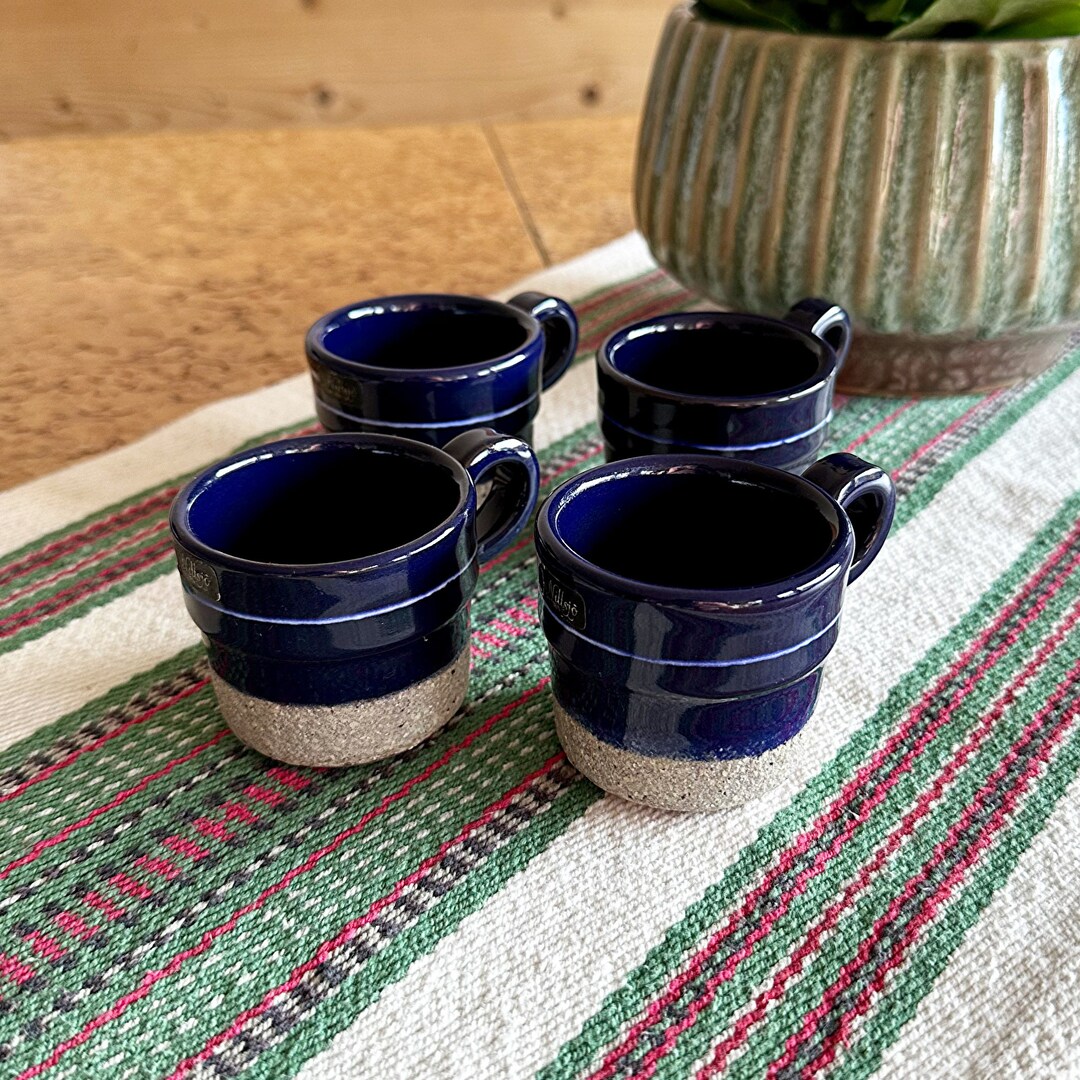 Vintage 1966 Scandinavian Navy Blue Glazed Earthenware Mulled Wine Cups ...