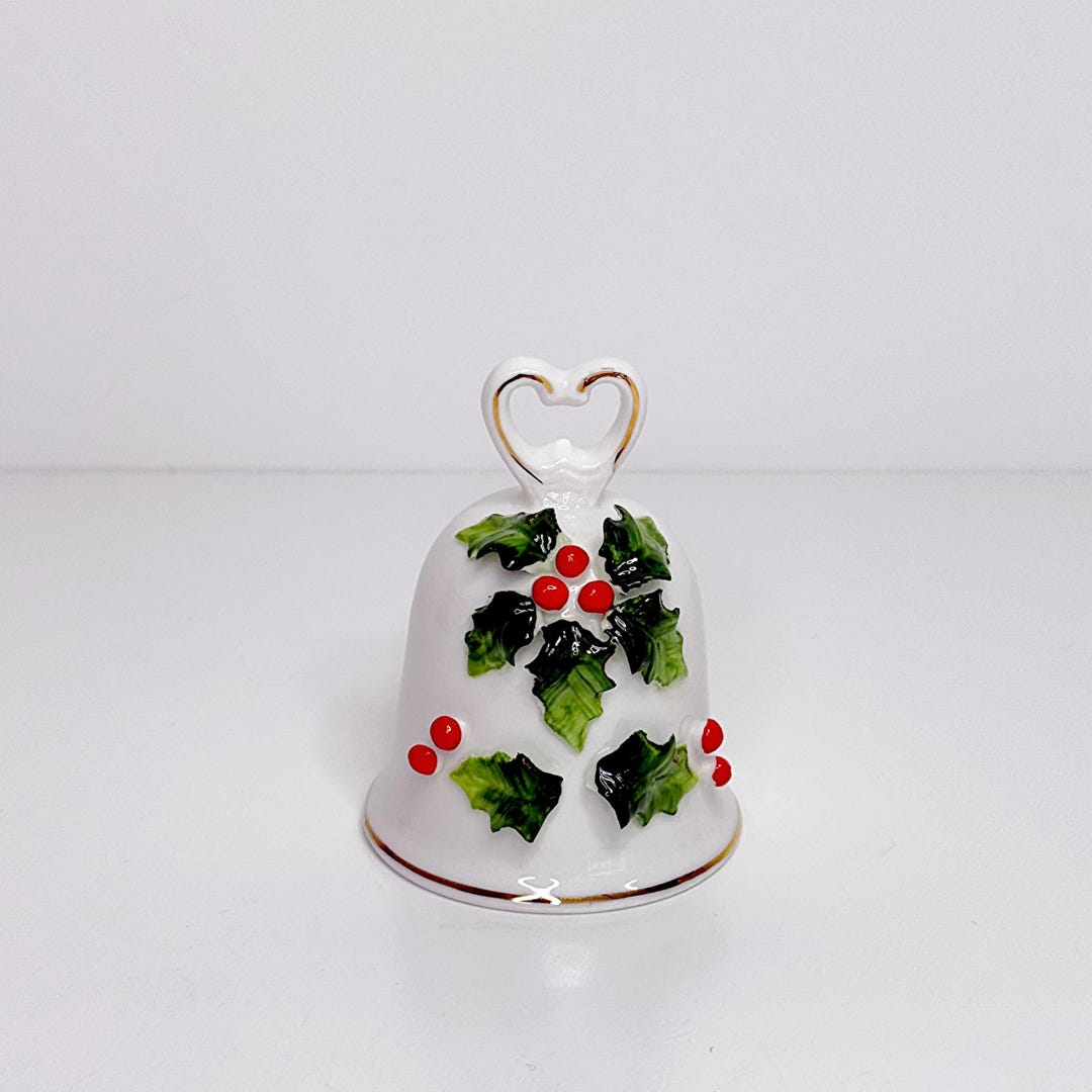 Vintage 1981 Porcelain Christmas Bell Japan Holly Gold Decor - Etsy
