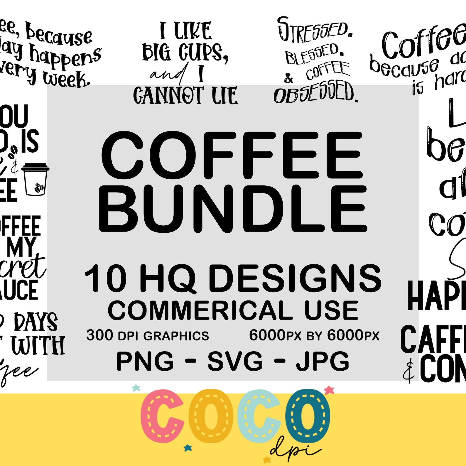 Coffee SVG Bundle, Coffee Shop Clipart, Caffeine SVG, Commercial Use ...
