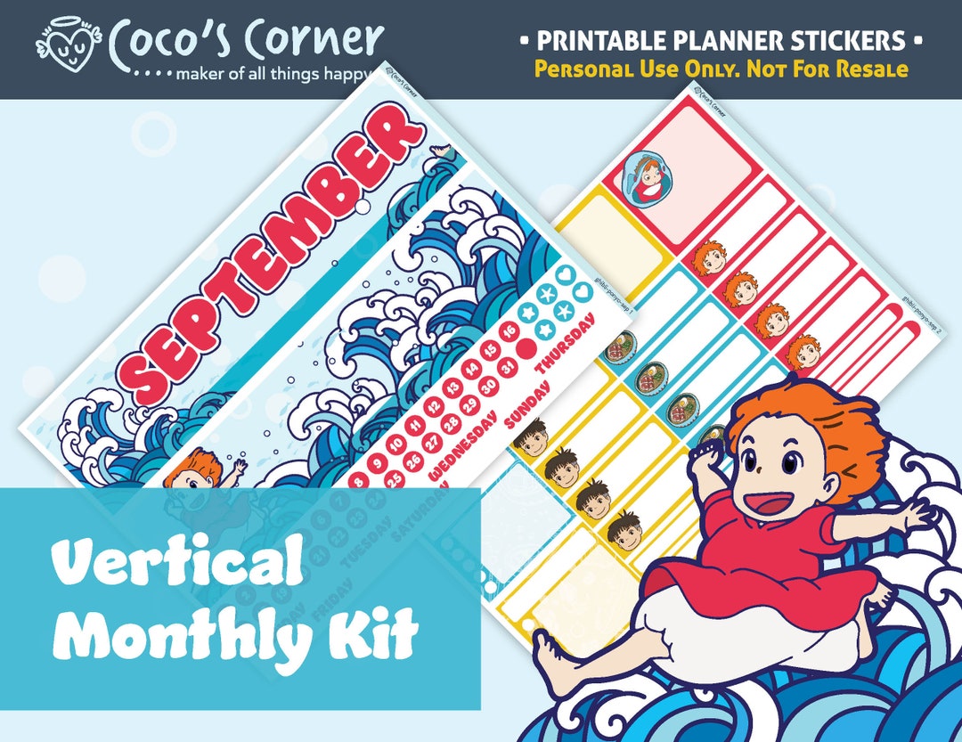 Printable SEPTEMBER Kit Ponyo Vertical Monthly Planner Studio Ghibli ...