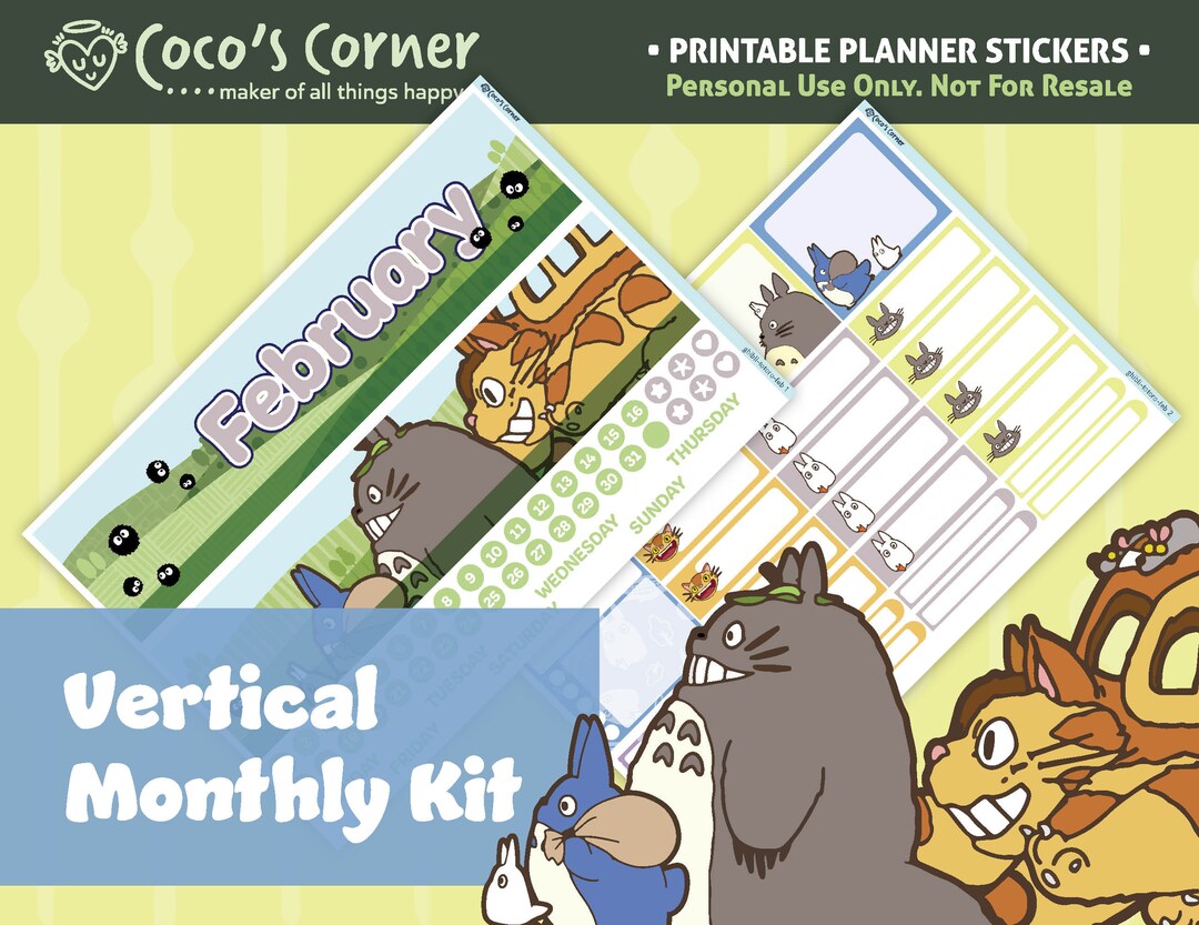 Printable FEBRUARY Kit Totoro Vertical Monthly Planner Studio Ghibli ...