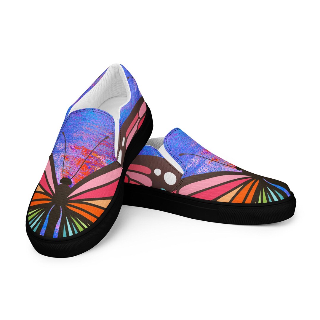 Vibrant Butterfly Canvas Slip-ons: Colorful Women's Shoes for Spring ...