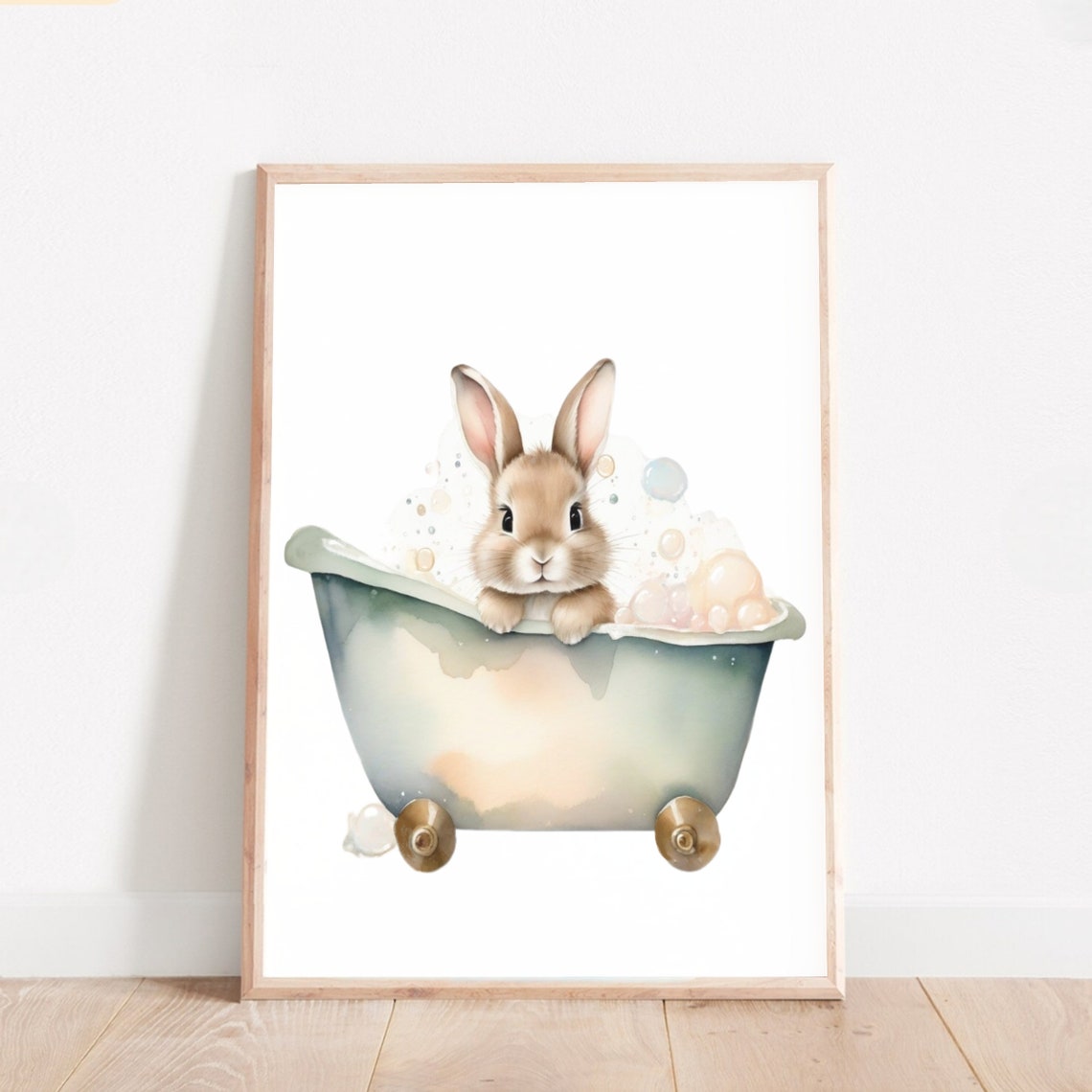 Bunny in a Bathtub Print, Child's Bathroom Art PRINTABLE, Baby Rabbit ...
