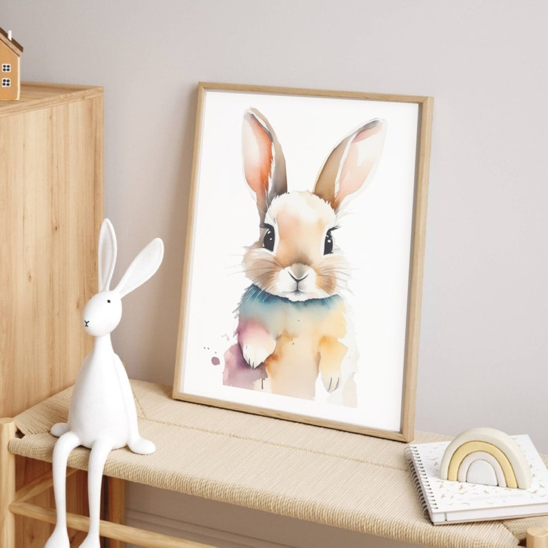 PRINTABLE Bunny Poster, Watercolor Bunny Art, Nursery Wall Decor, Kids ...