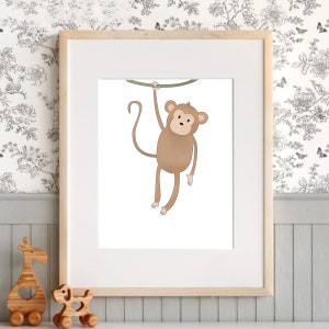 Monkey Poster, Wall Art Print, Safari Nursery, Kids Room Poster, Baby ...