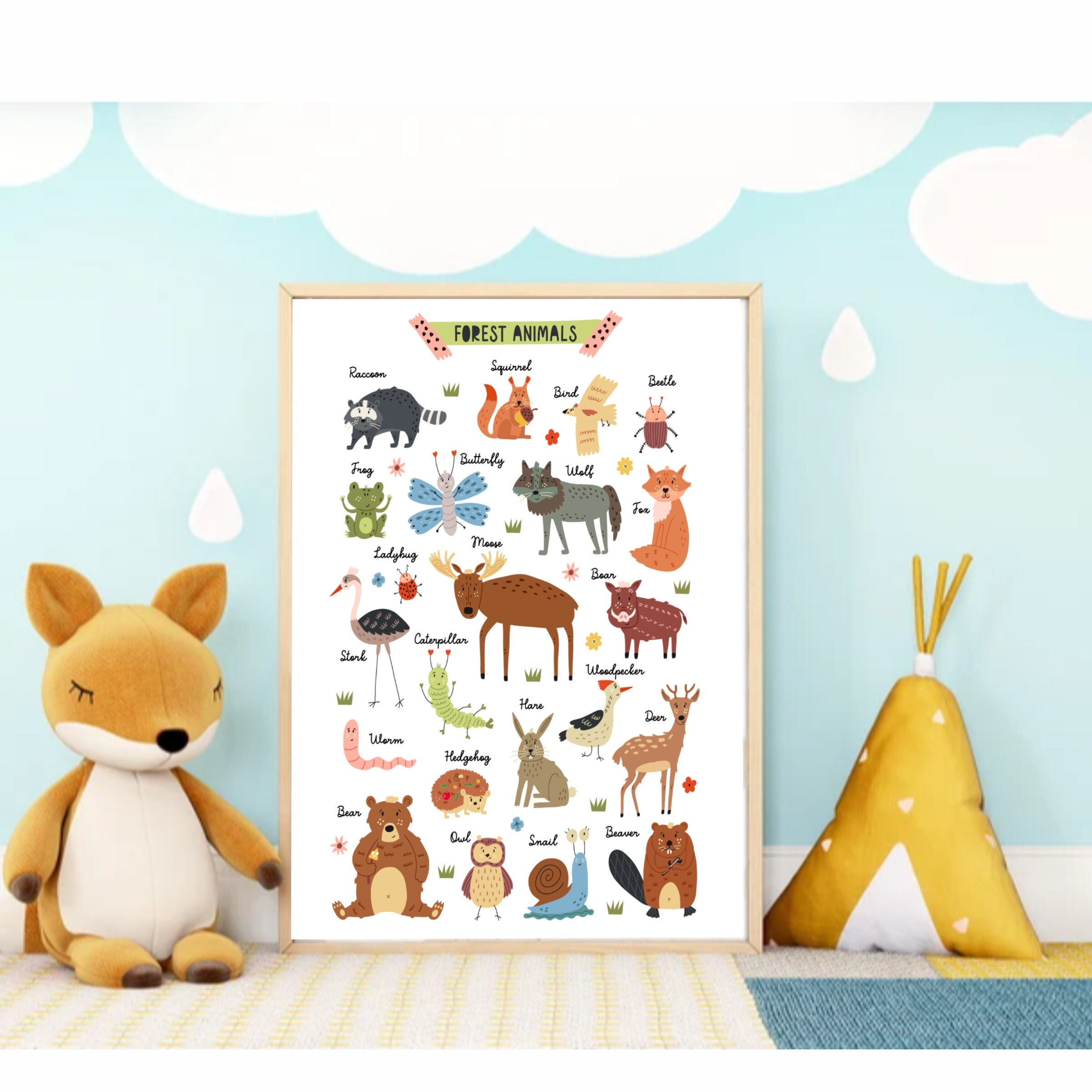 Woodland Animals Poster, Printable Wall Art, Forest Friends, Woodland ...