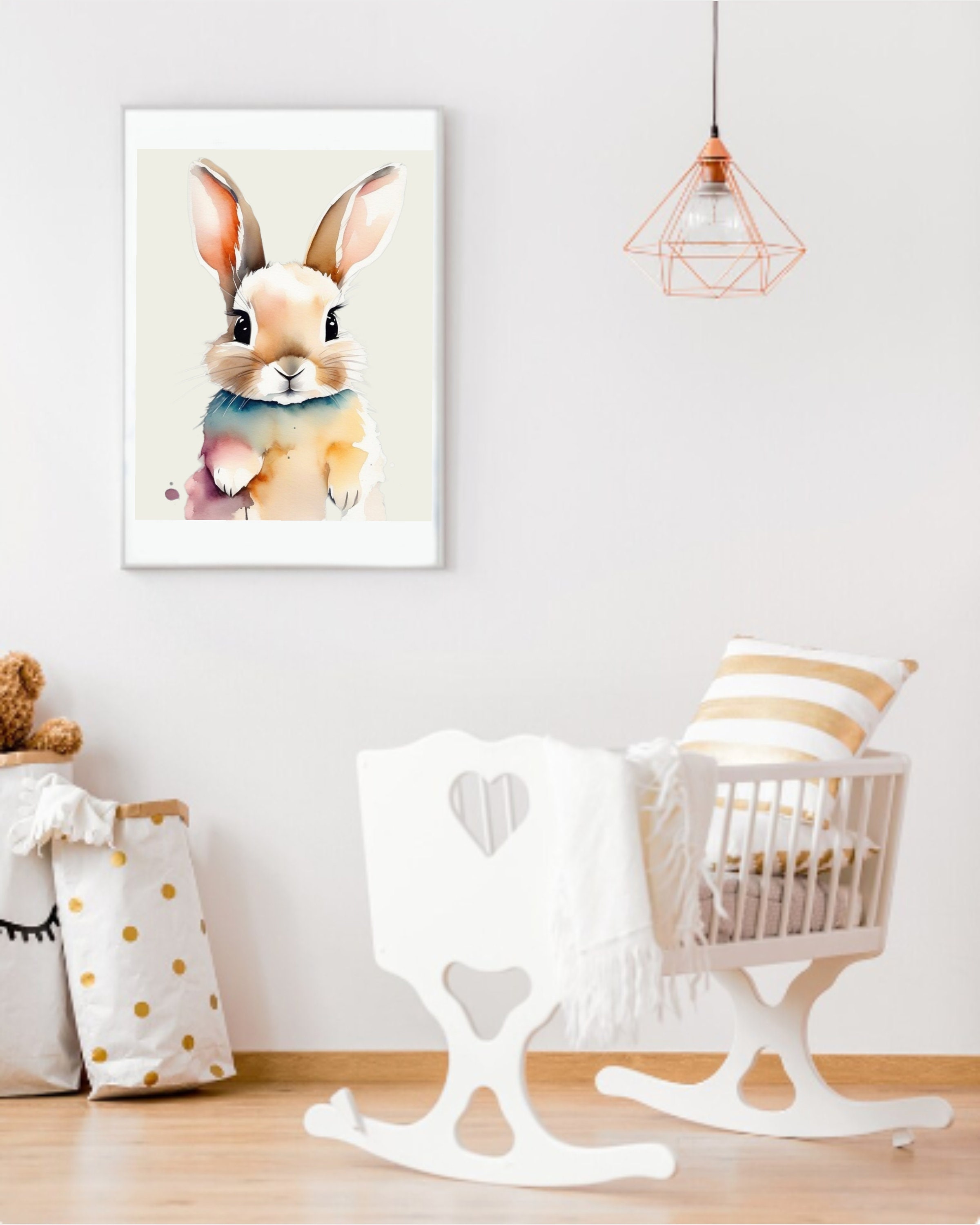 PRINTABLE Bunny Poster, Watercolor Bunny Art, Nursery Wall Decor, Kids ...