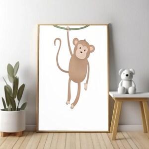 Monkey Poster, Wall Art Print, Safari Nursery, Kids Room Poster, Baby ...