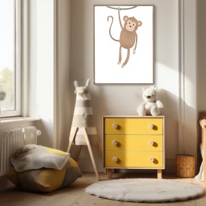 Monkey Poster, Wall Art Print, Safari Nursery, Kids Room Poster, Baby ...