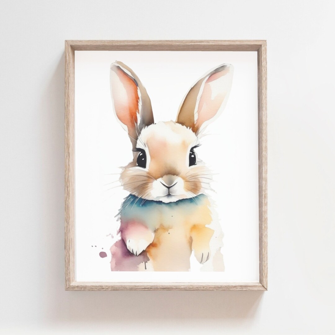 PRINTABLE, Bunny Poster, Watercolor Bunny Art, Nursery Wall Decor, Kids ...
