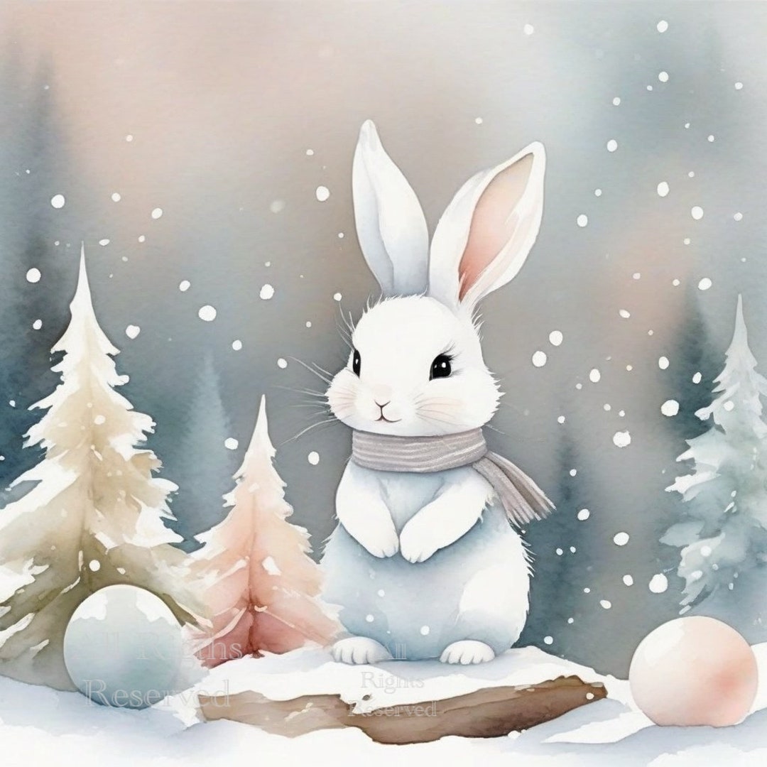 PRINTABLE Winter Bunny Poster, Bunny Print Nursery, Bunny Rabbit Wall ...