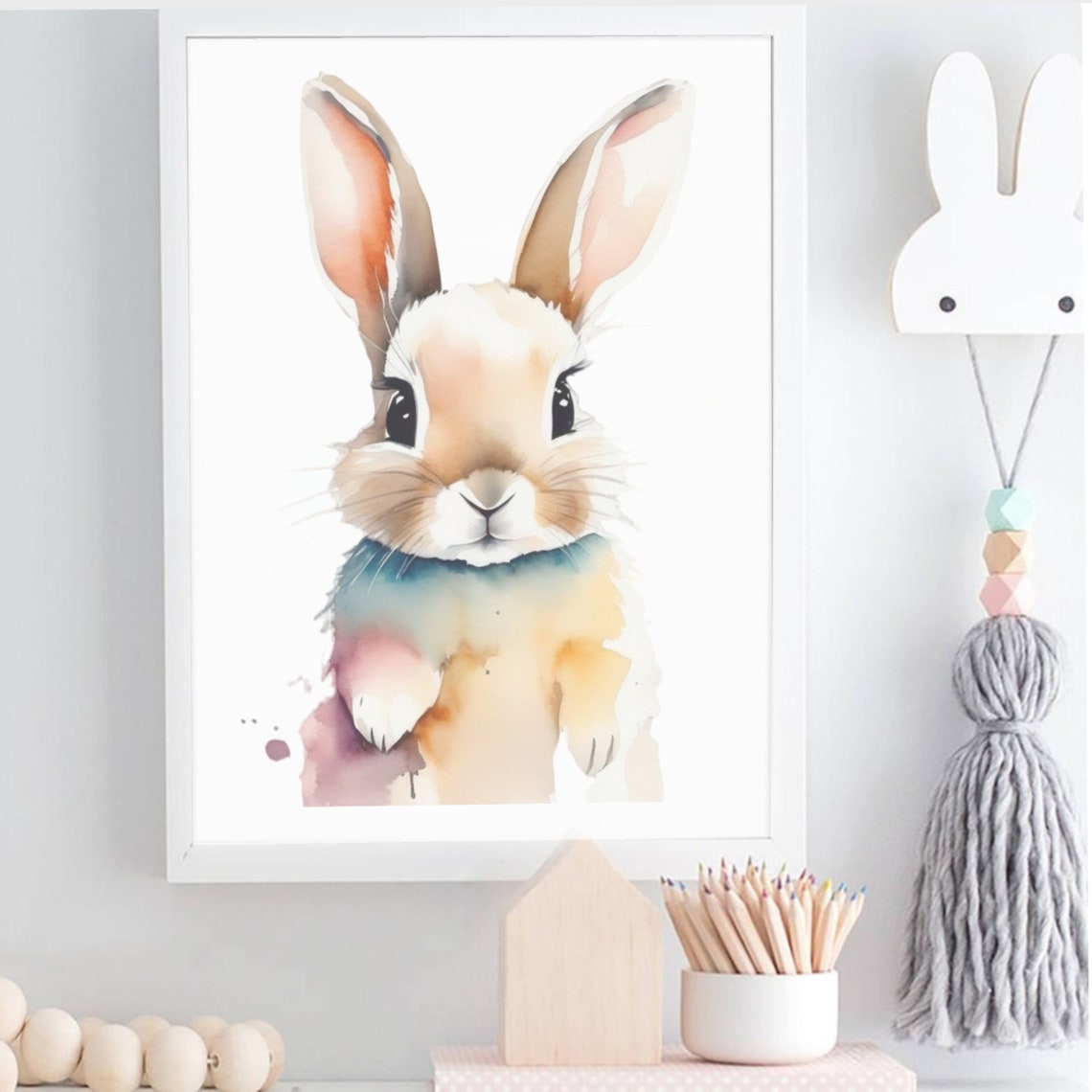 PRINTABLE Bunny Poster, Watercolor Bunny Art, Nursery Wall Decor, Kids ...
