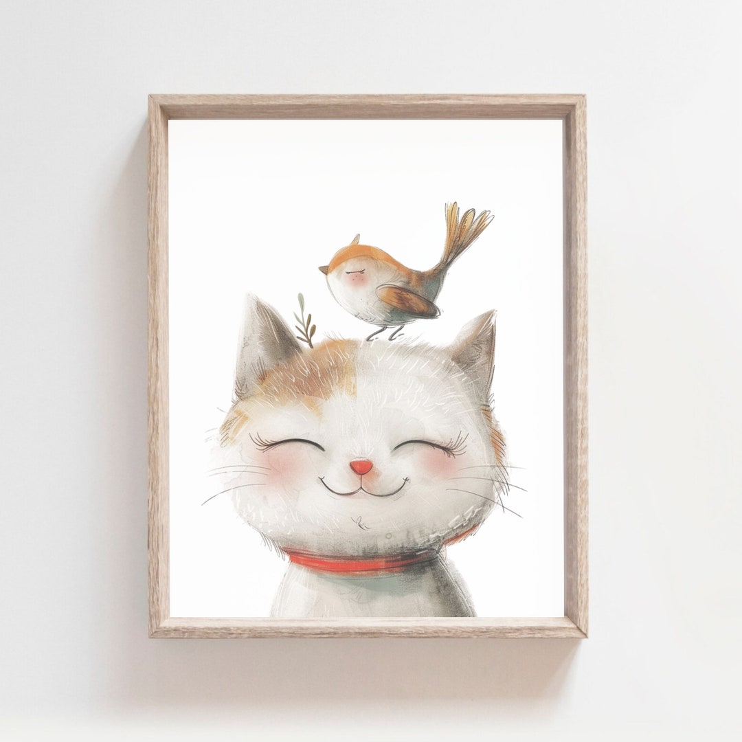 Cute Cat Print, Cat Printable, Cat Wall Poster, Nursery Cat Art ...