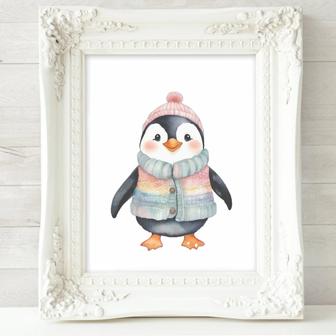 Baby Penguin Watercolor, Arctic Nursery Art, Baby Animal Print, Winter ...