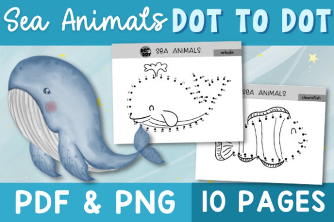 SEA ANIMALS, Dot to Dot Counting, Kids Activity, Worksheets, Coloring ...