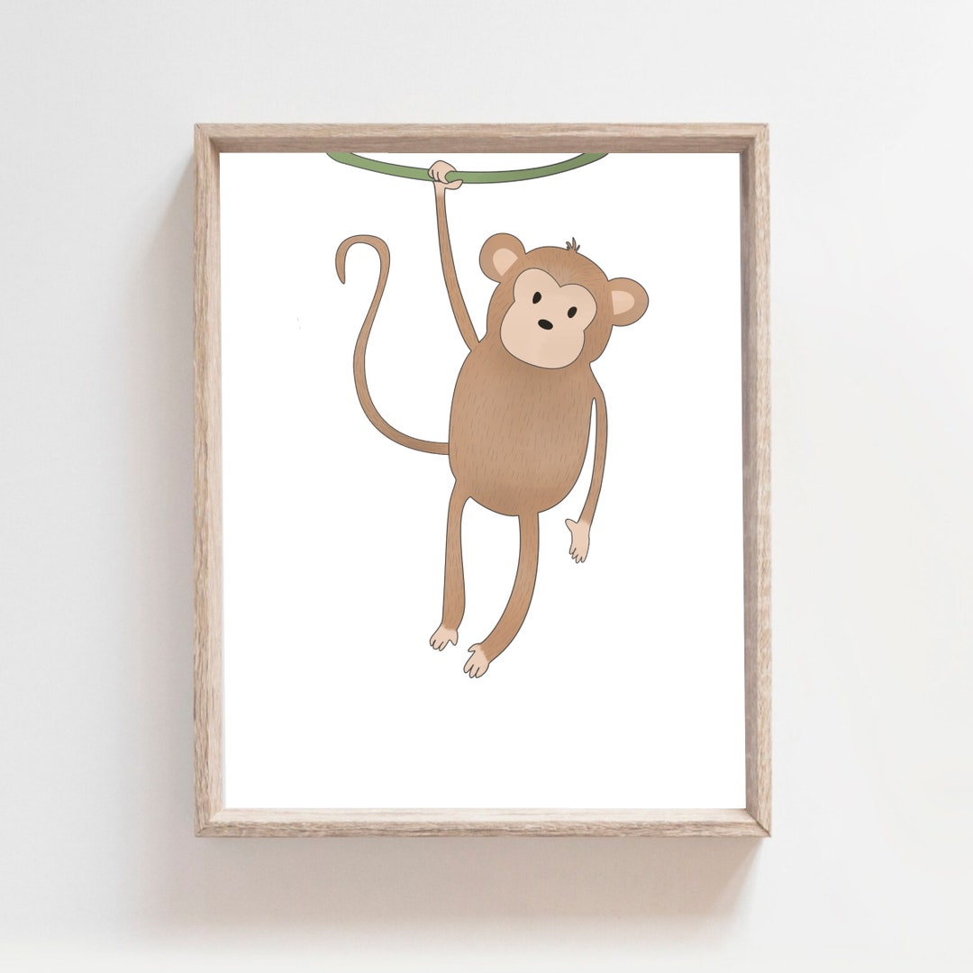 Monkey Poster, Wall Art Print, Safari Nursery, Kids Room Poster, Baby ...
