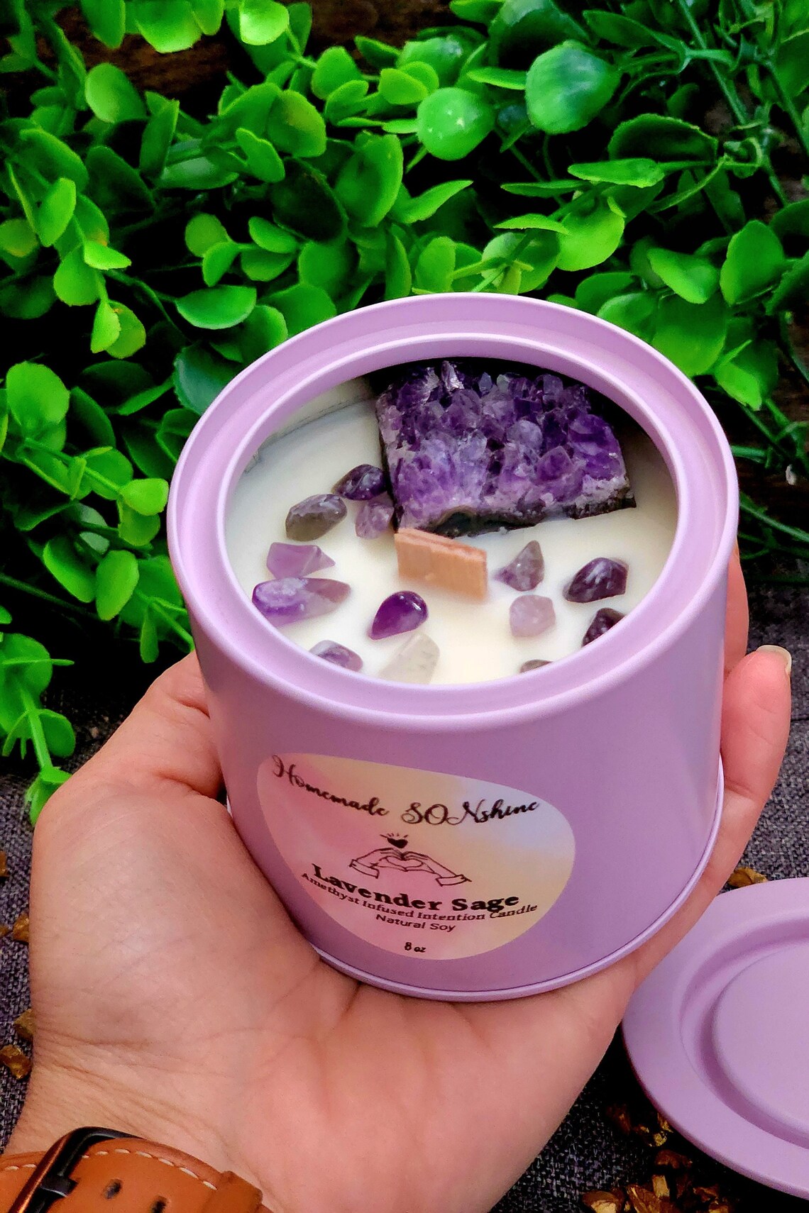Amethyst Lavender Sage Crystal Intention Candle Energy Cleansing - Etsy