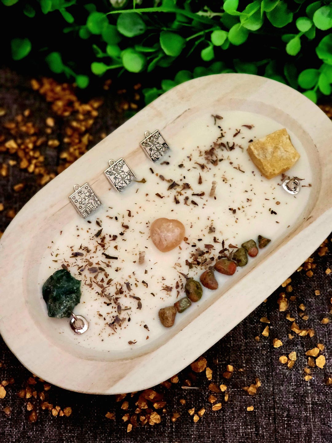 Crystal Dough Bowl Candle: Protection, Adventure, Moss Agate, Lavender ...