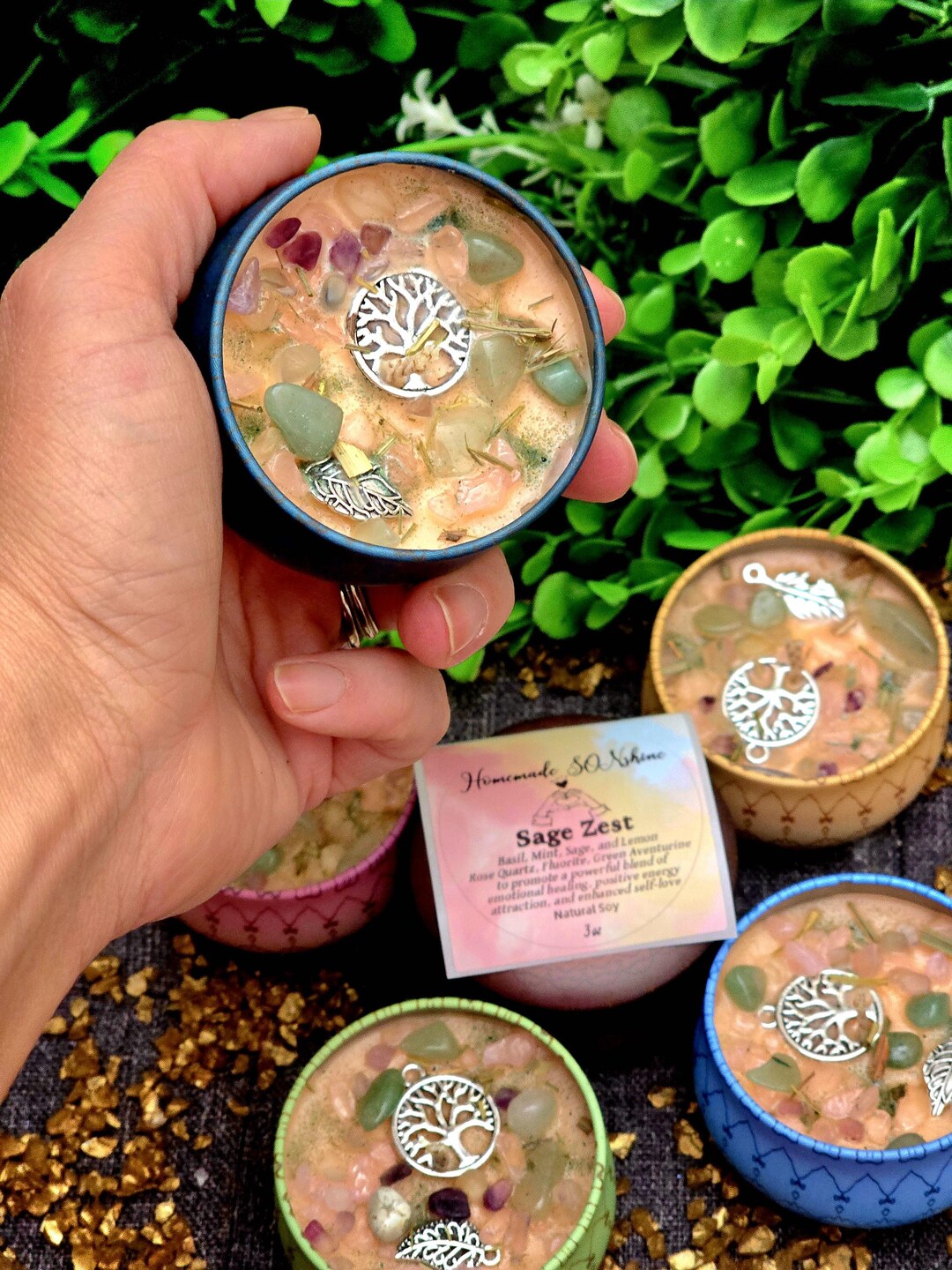 Attract Positivity Crystal Candle for Self Love Tree of Life Charm ...