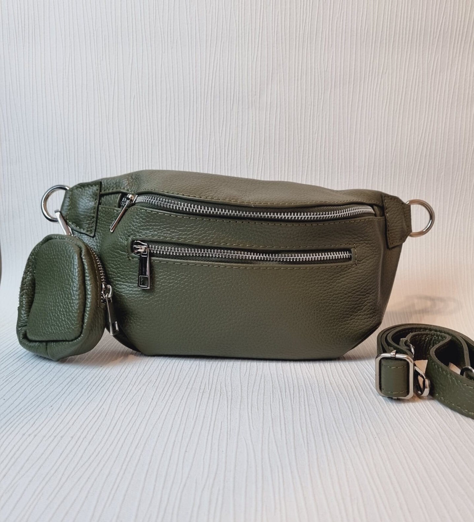 Olive Green Bum Bag/green Sling Bag/olive Fanny Bag/ Real Leather Bag ...