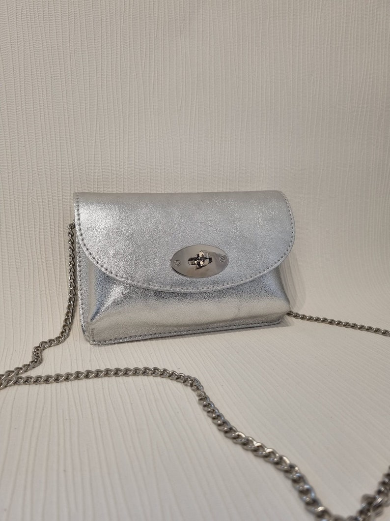 Real Leather Silver Clutch Bag, Silver Evening Bag, Silver Party Bag ...