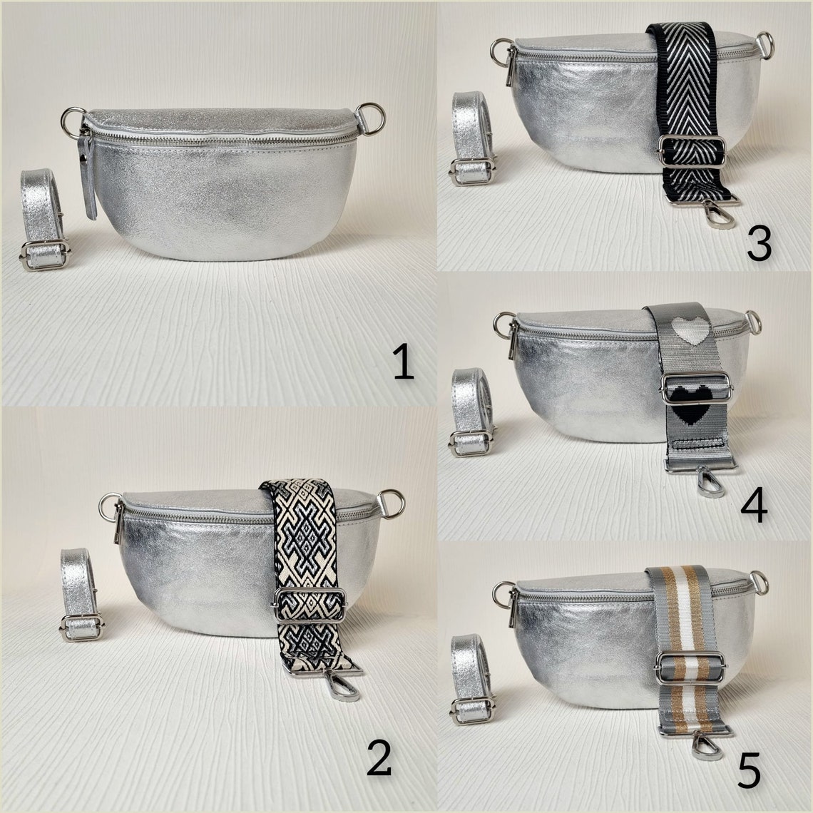 Silver Bum Bag, Silver Sling Bag, Silver Fanny Bag, Real Leather Silver ...