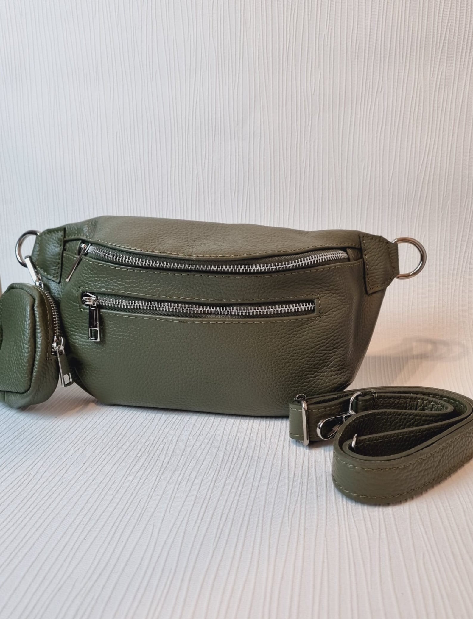 Olive Green Bum Bag/green Sling Bag/olive Fanny Bag/ Real Leather Bag ...