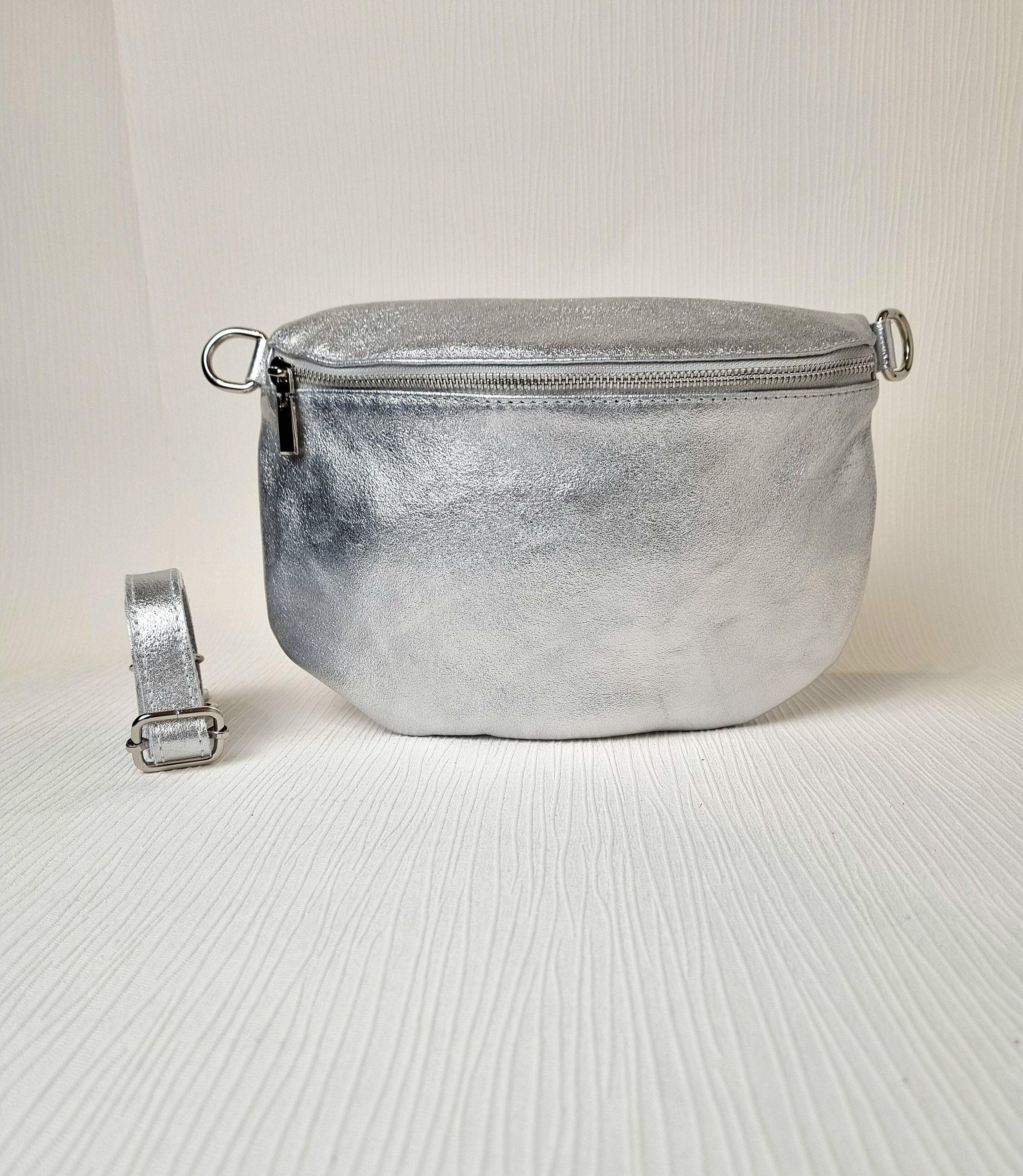 Silver Bum Bag, Silver Sling Bag, Silver Fanny Bag, Real Leather Silver ...