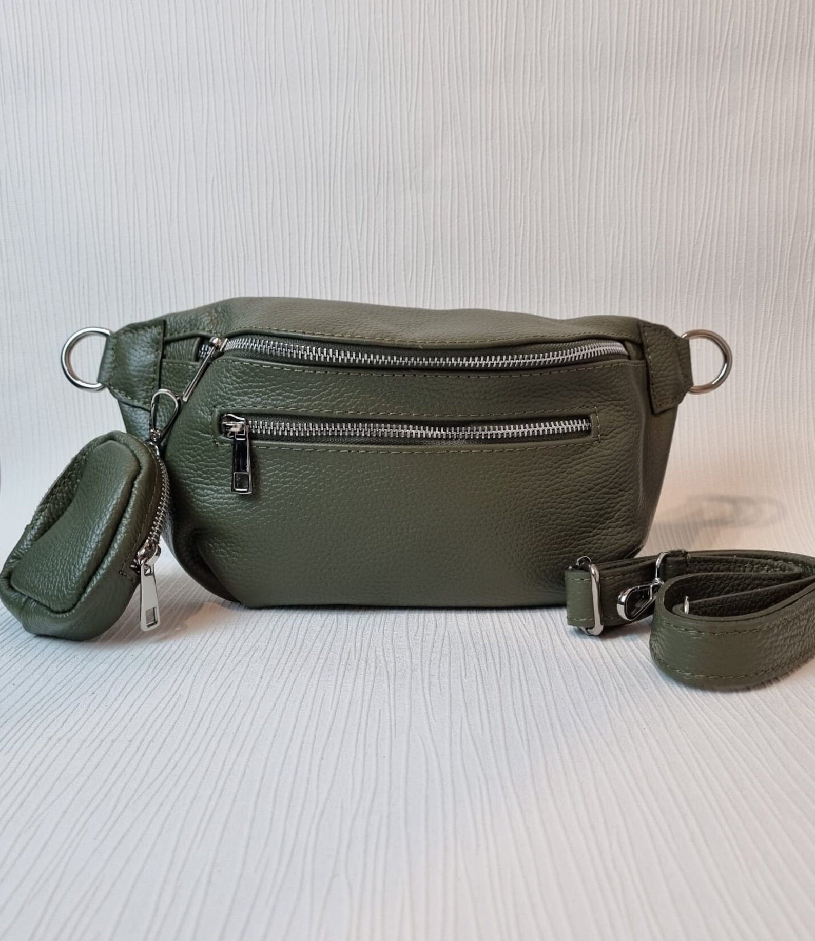 Olive Green Bum Bag/green Sling Bag/olive Fanny Bag/ Real Leather Bag ...