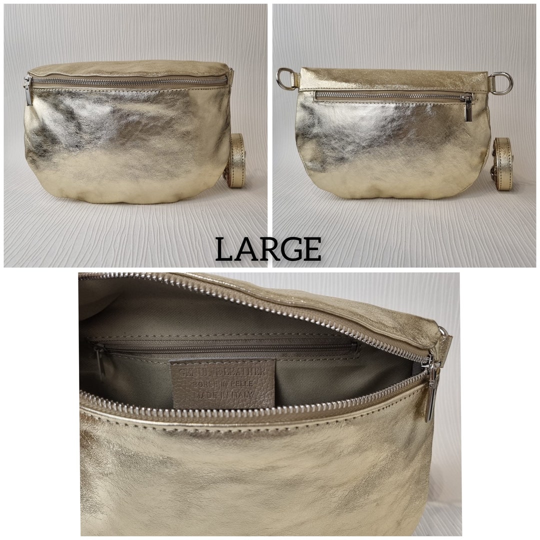 Large Gold Bum Bag Gold Sling Bag Large Gold Fanny Bag Real Leather Bag ...
