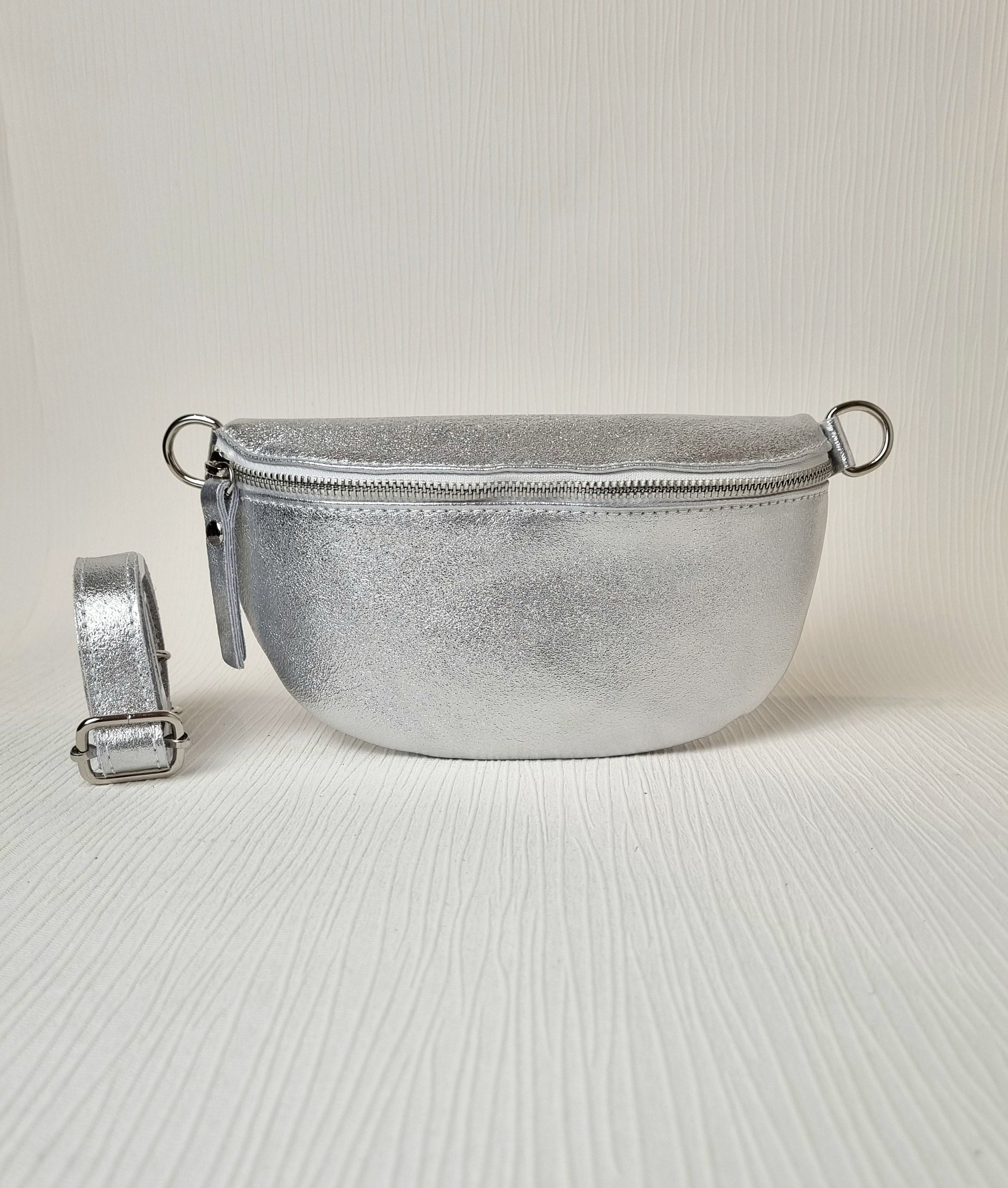 Silver Bum Bag, Silver Sling Bag, Silver Fanny Bag, Real Leather Silver ...