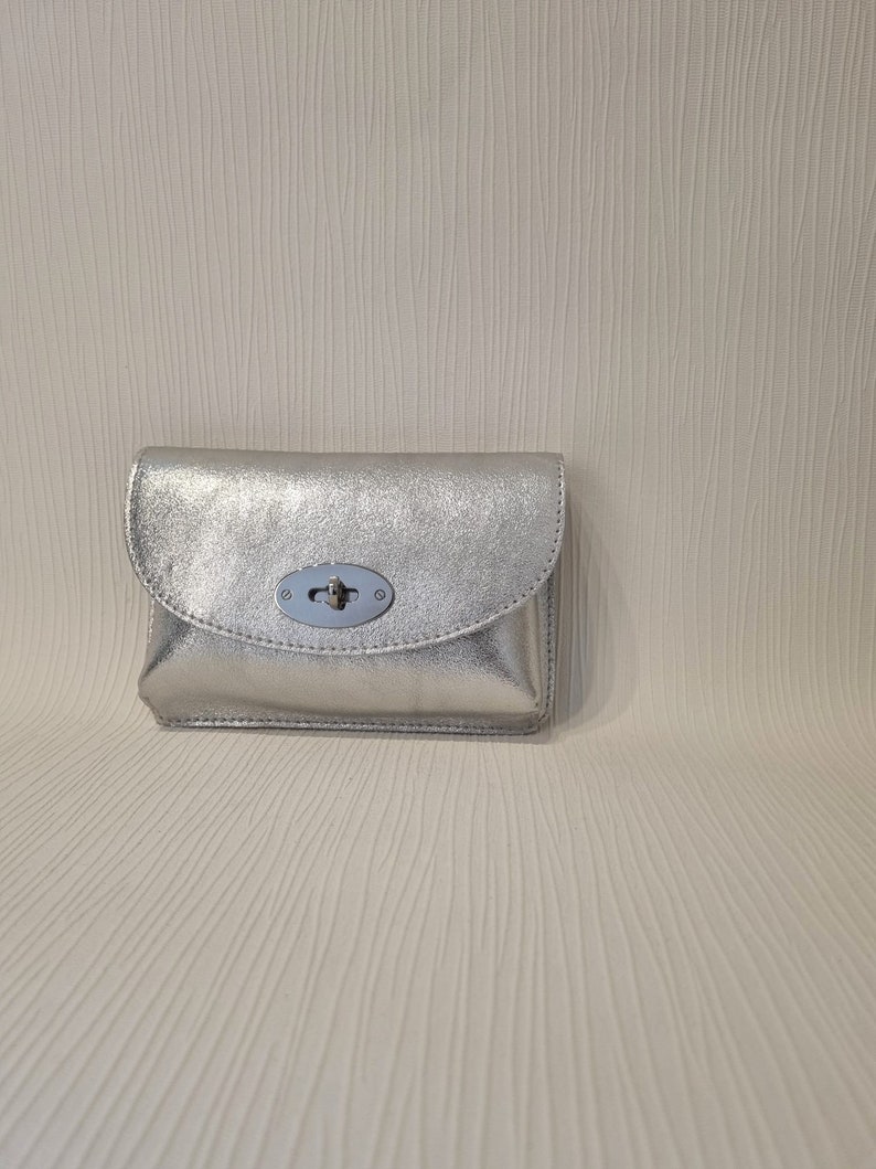 Real Leather Silver Clutch Bag, Silver Evening Bag, Silver Party Bag ...