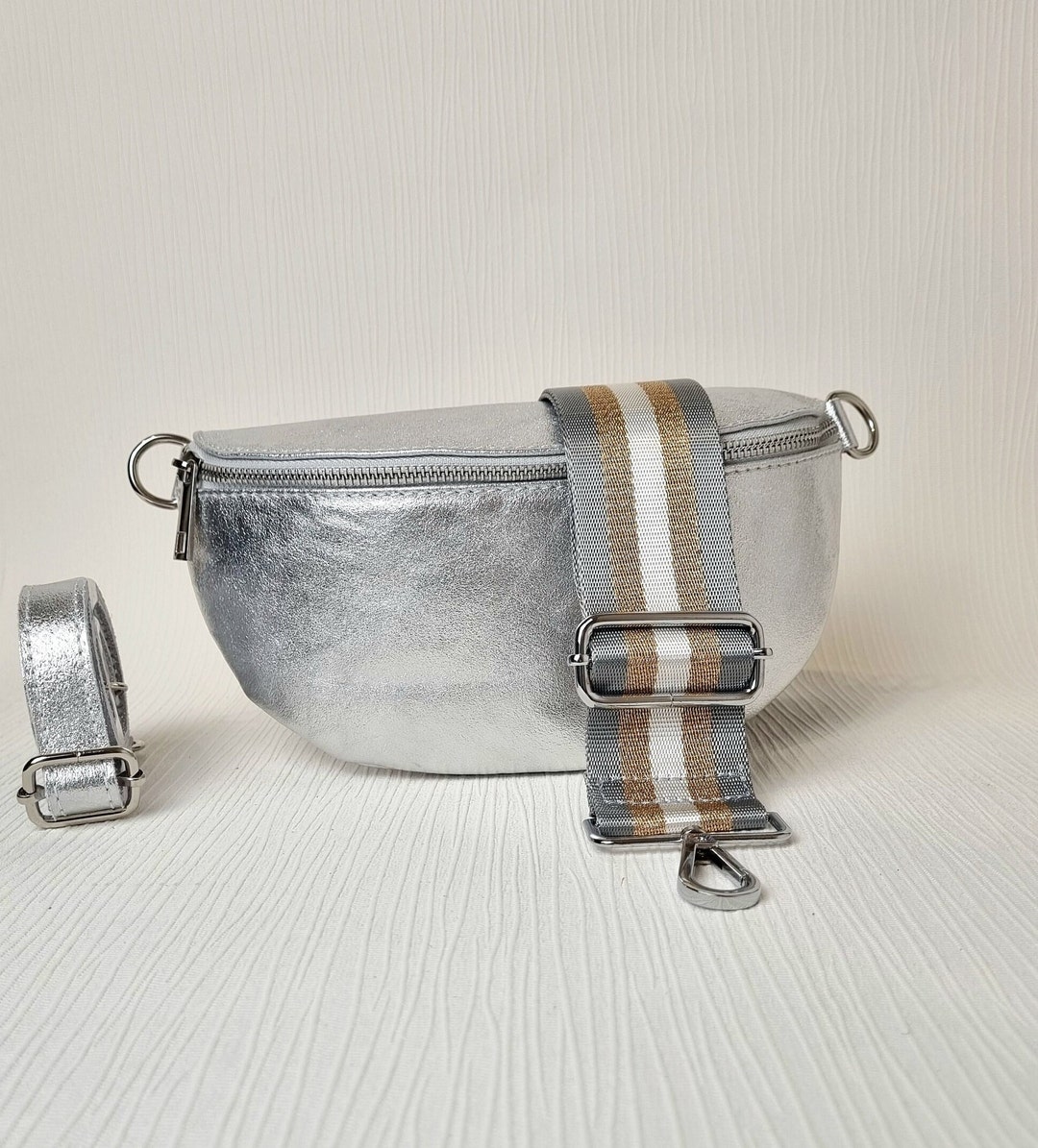 Silver Leather Bum Bag: Italian Leather Crossbody Fanny Pack - Etsy