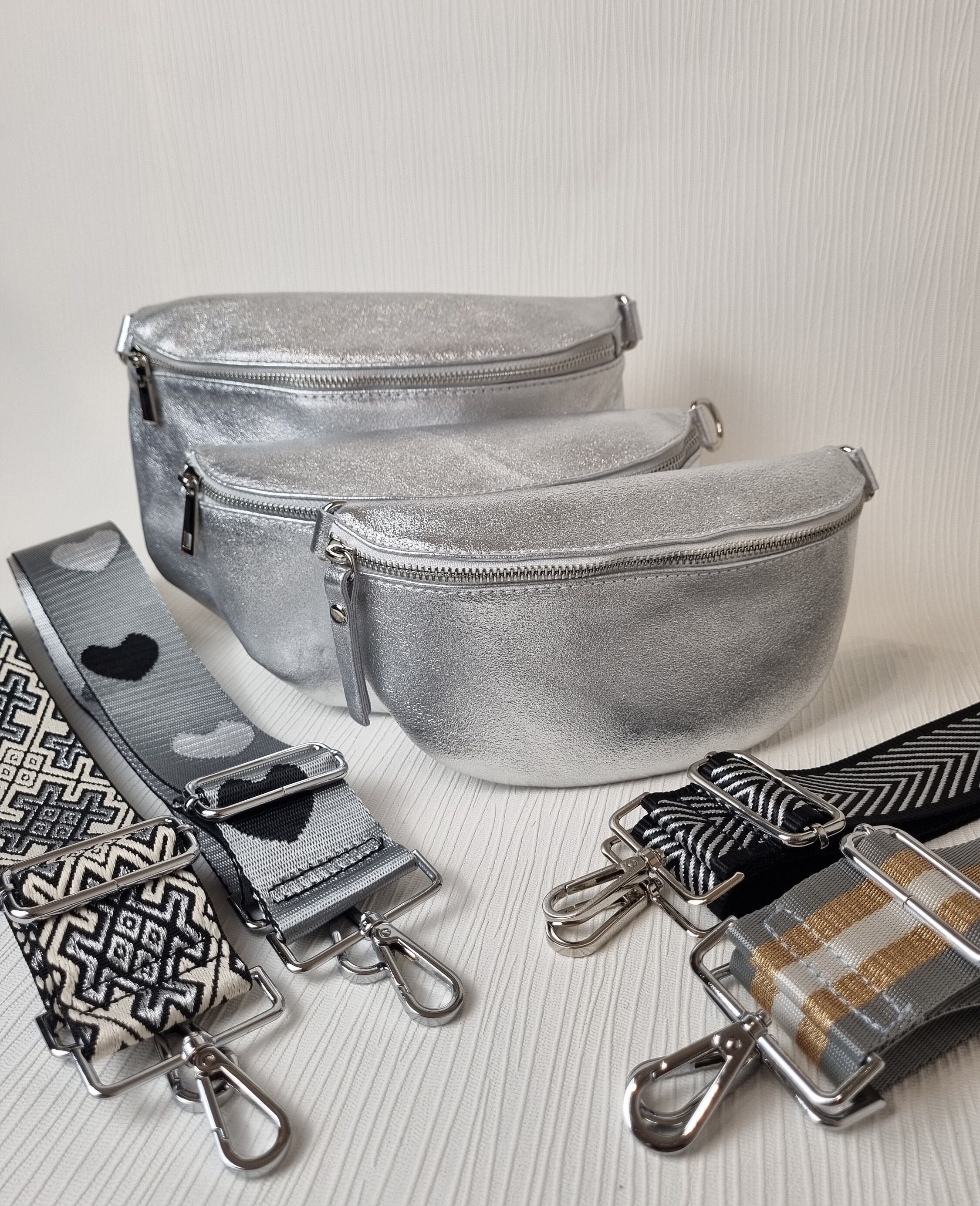 Silver Bum Bag, Silver Sling Bag, Silver Fanny Bag, Real Leather Silver ...