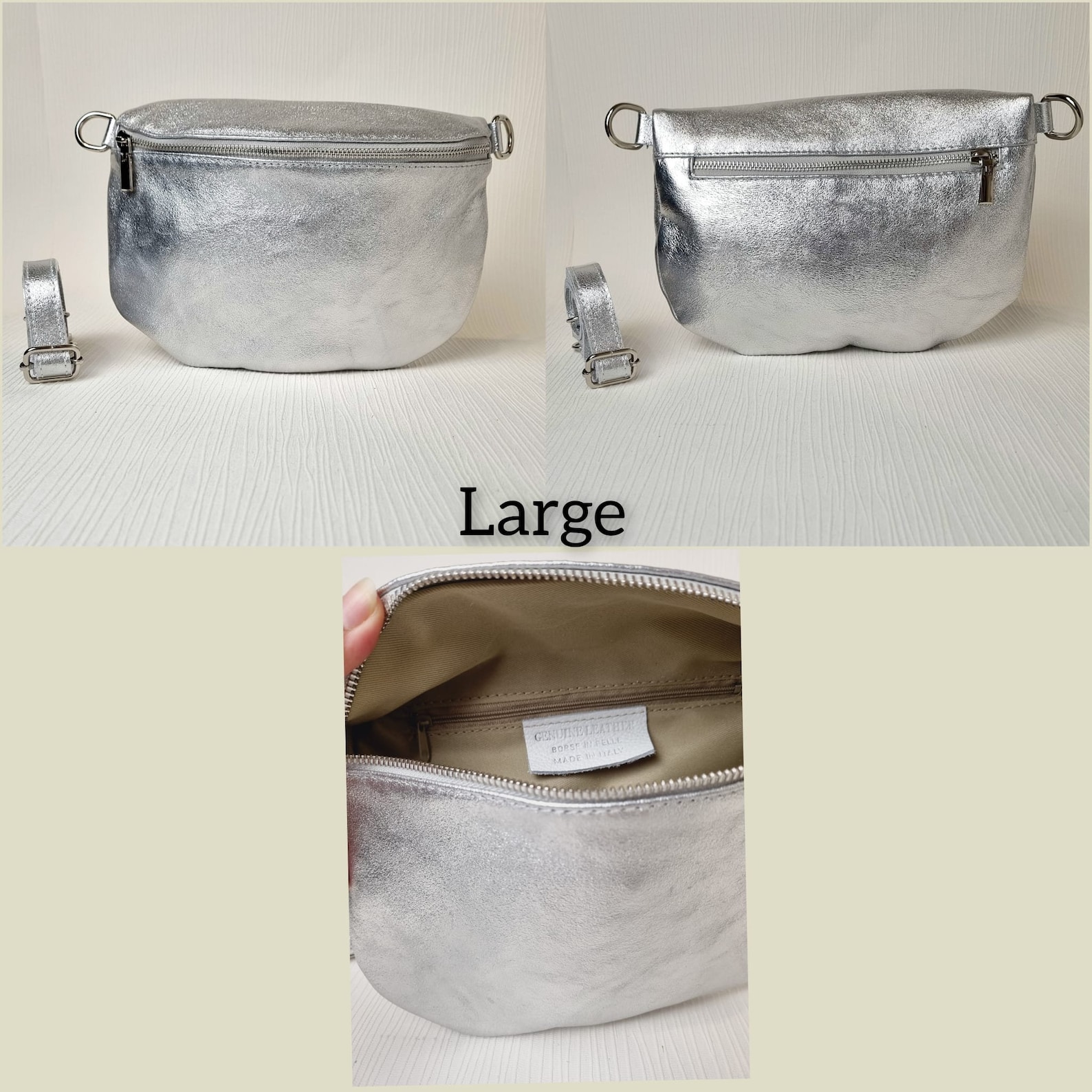 Silver Bum Bag, Silver Sling Bag, Silver Fanny Bag, Real Leather Silver ...
