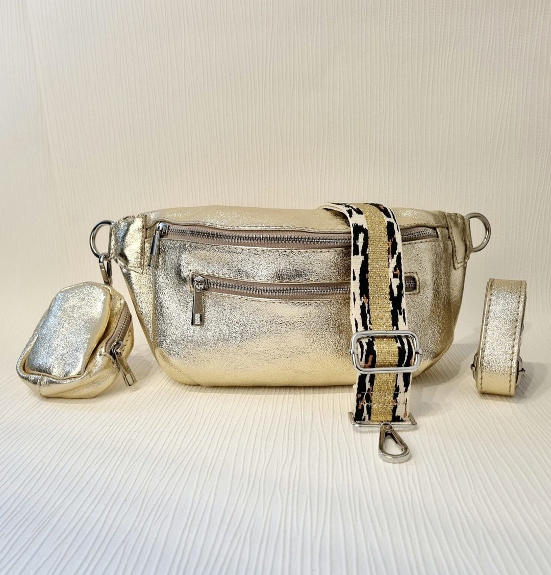 Gold Bum Bag/ Gold Sling Bag/ Gold Fanny Bag/ Real Leather Bag/ Italian ...