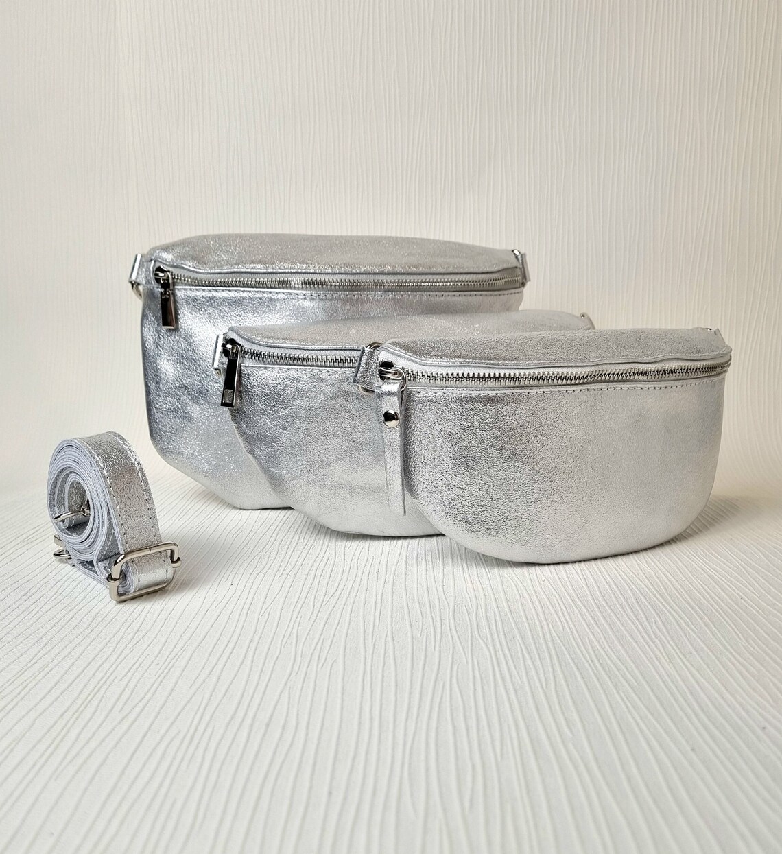 Silver Bum Bag, Silver Sling Bag, Silver Fanny Bag, Real Leather Silver ...