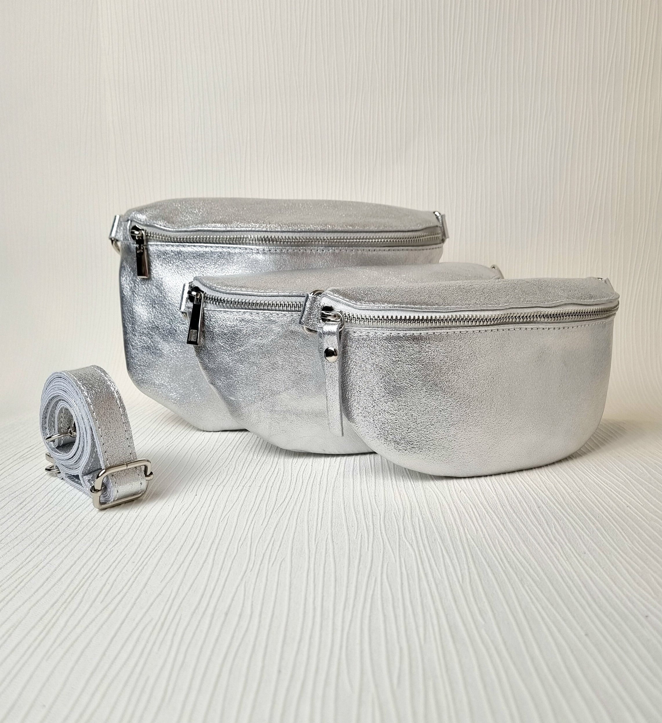 Silver Bum Bag, Silver Sling Bag, Silver Fanny Bag, Real Leather Silver ...