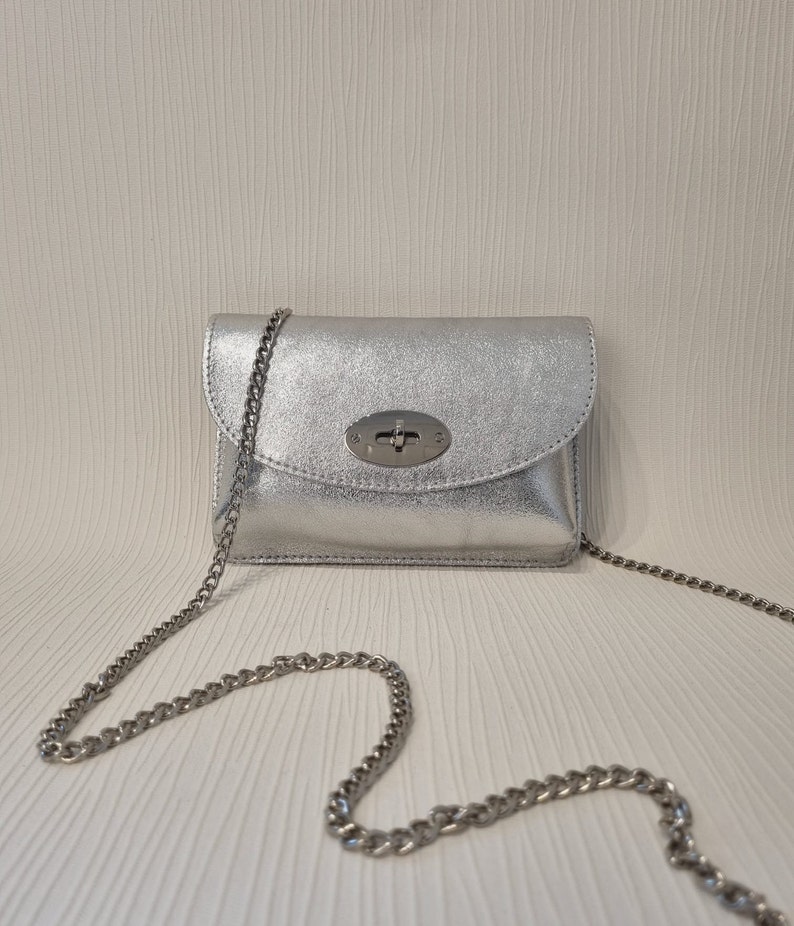 Real Leather Silver Clutch Bag, Silver Evening Bag, Silver Party Bag ...