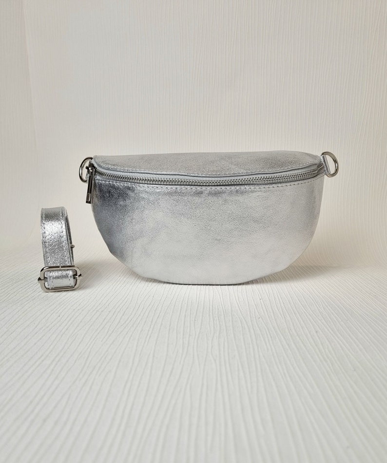 Silver Bum Bag, Silver Sling Bag, Silver Fanny Bag, Real Leather Silver ...