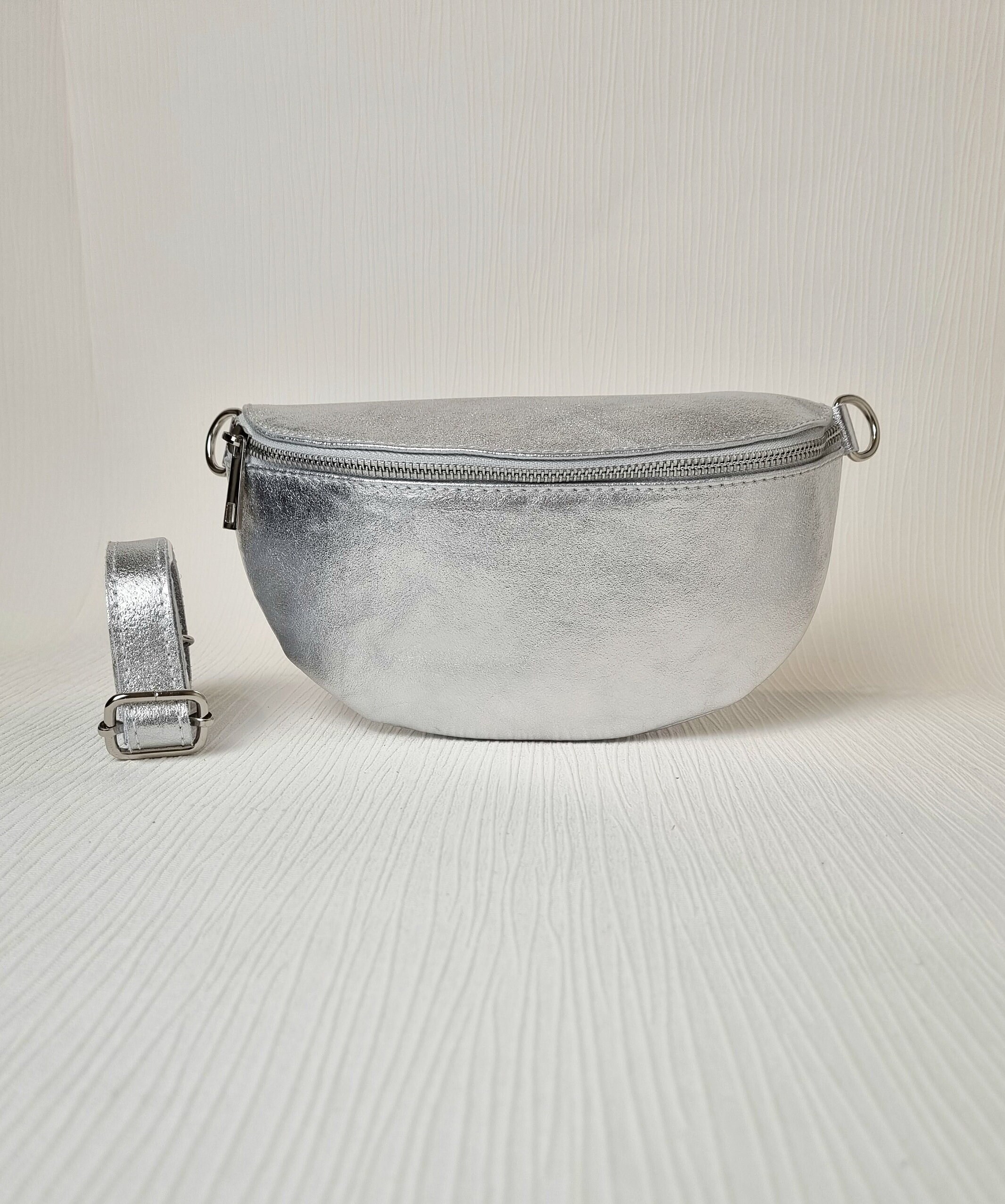 Silver Bum Bag, Silver Sling Bag, Silver Fanny Bag, Real Leather Silver ...