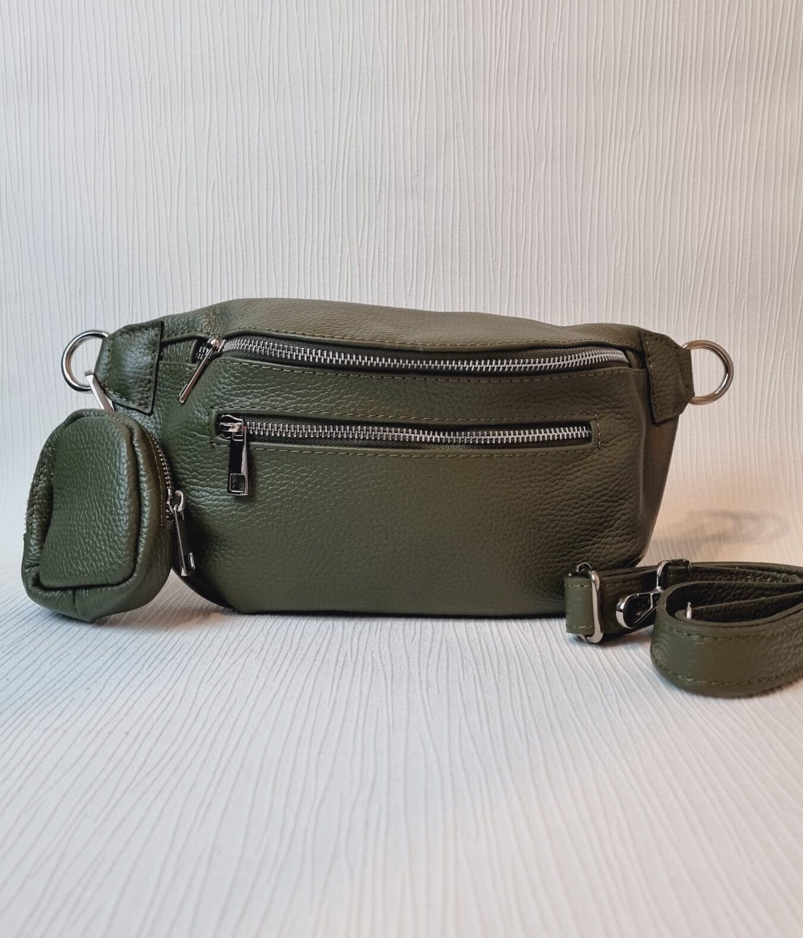 Olive Green Bum Bag/green Sling Bag/olive Fanny Bag/ Real Leather Bag ...
