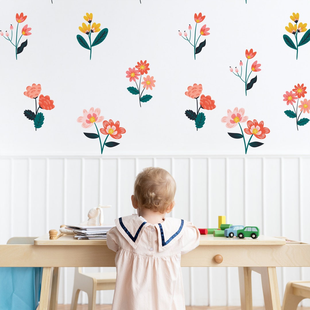 Wildflower Wall Decals Nursery Decor, Watercolor Floral Wall Art, Daisy ...