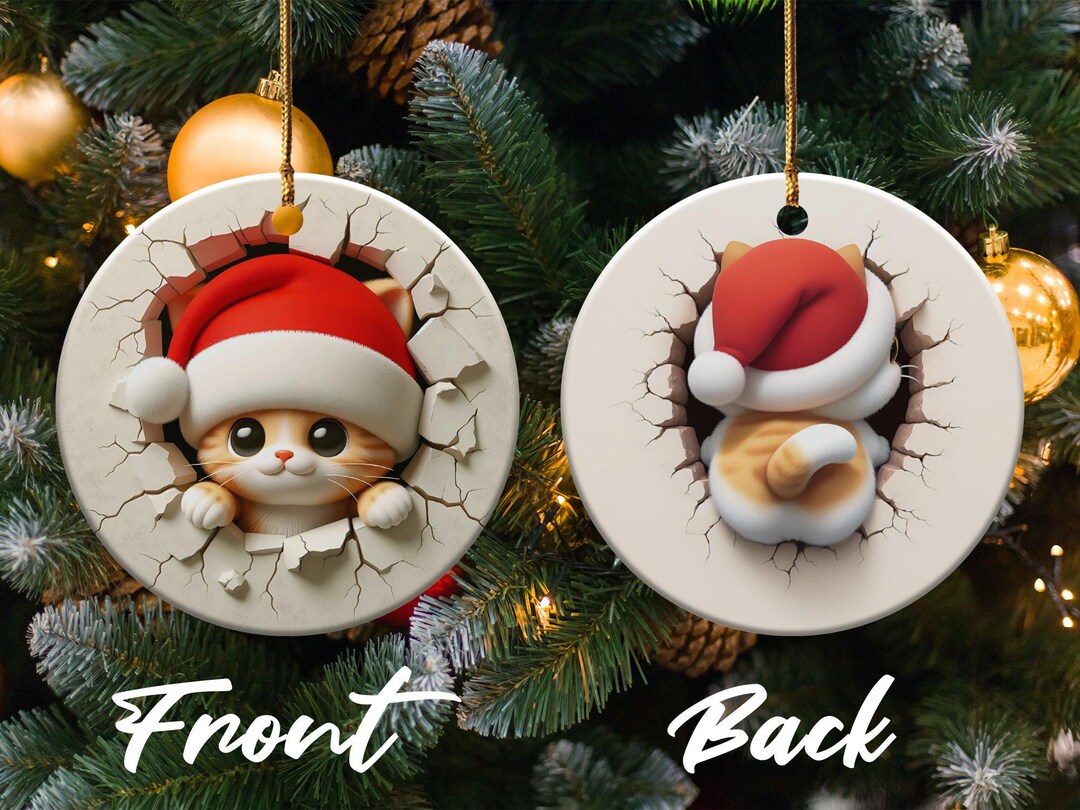 Funny Cat Breaking Through the Wall Two Sides Ceramic Ornament, Cute ...