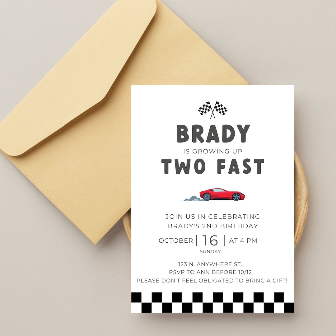 TWO FAST BIRTHDAY Invitation Template | Editable Canva Template for ...