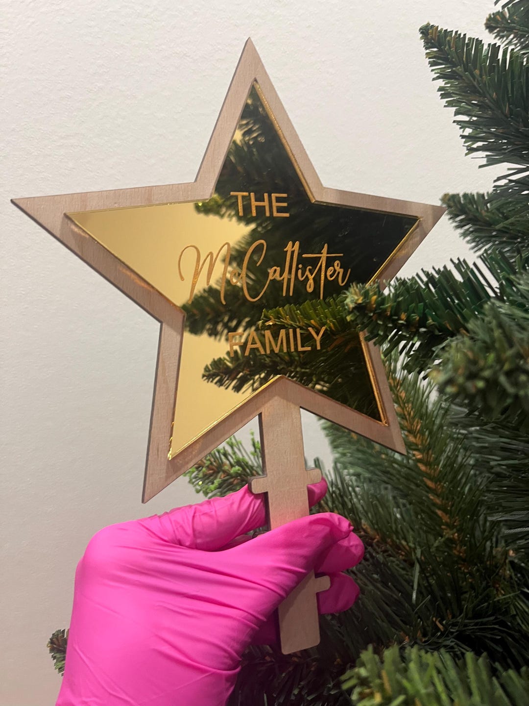 Christmas Tree Topper Star Personalized Family Wooden Gold Acrylic Star ...