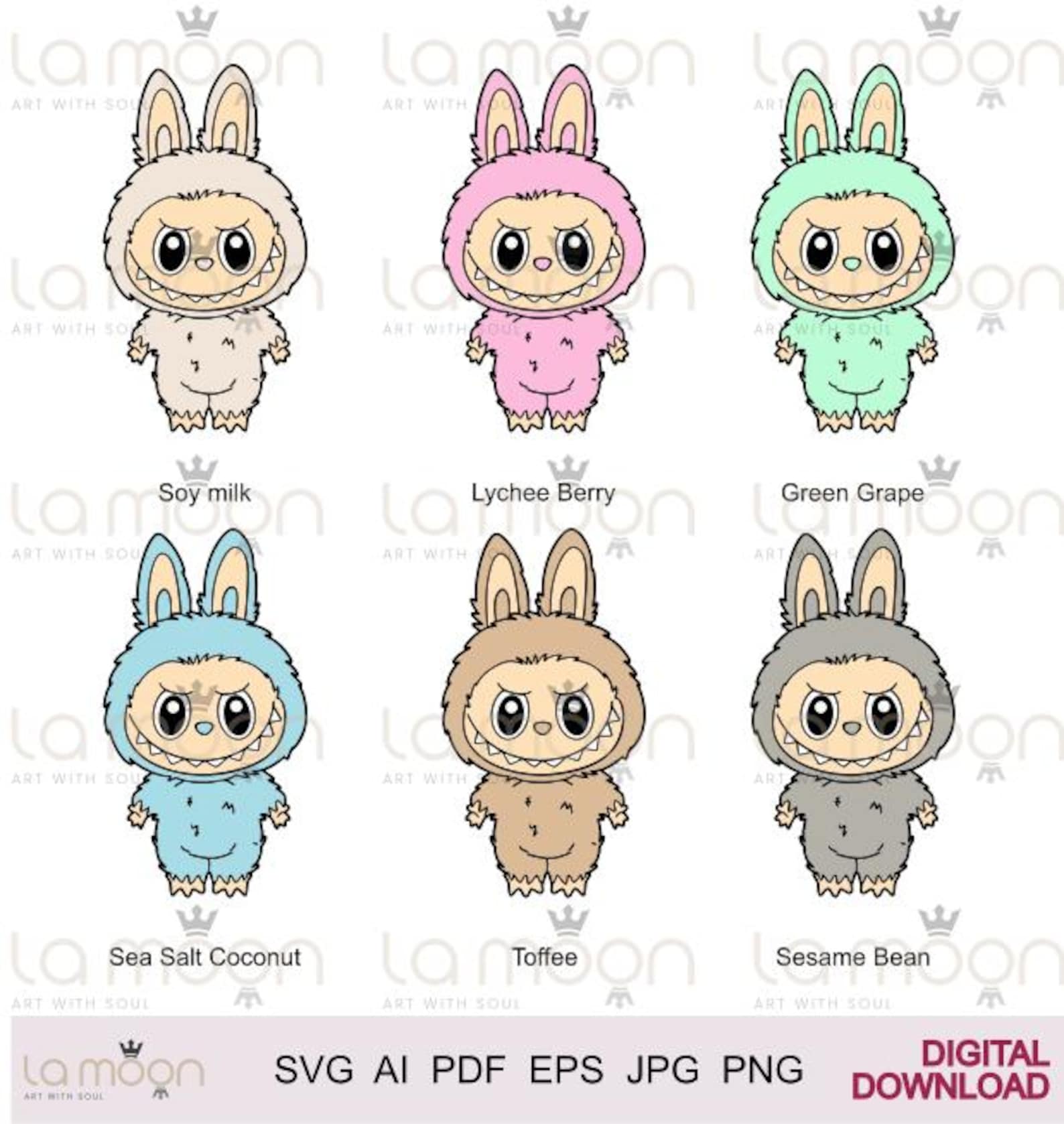 Labubu 6 Colors SVG Bundle Labubu Digital Download Printable Vector ...