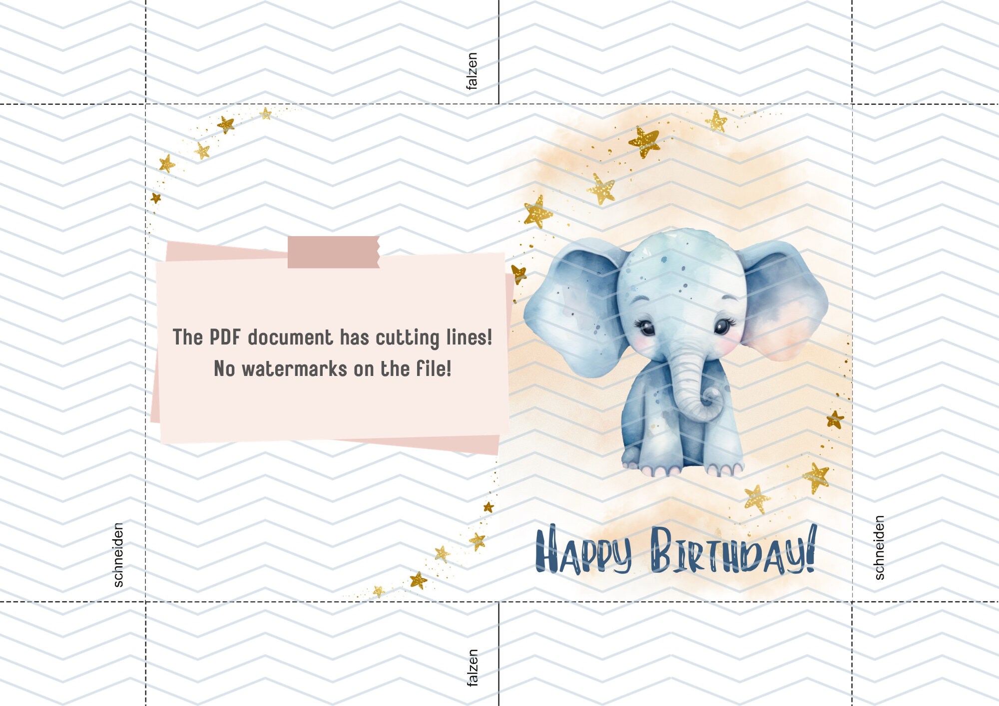 Birthday Card Printable - Little Elephant - Etsy