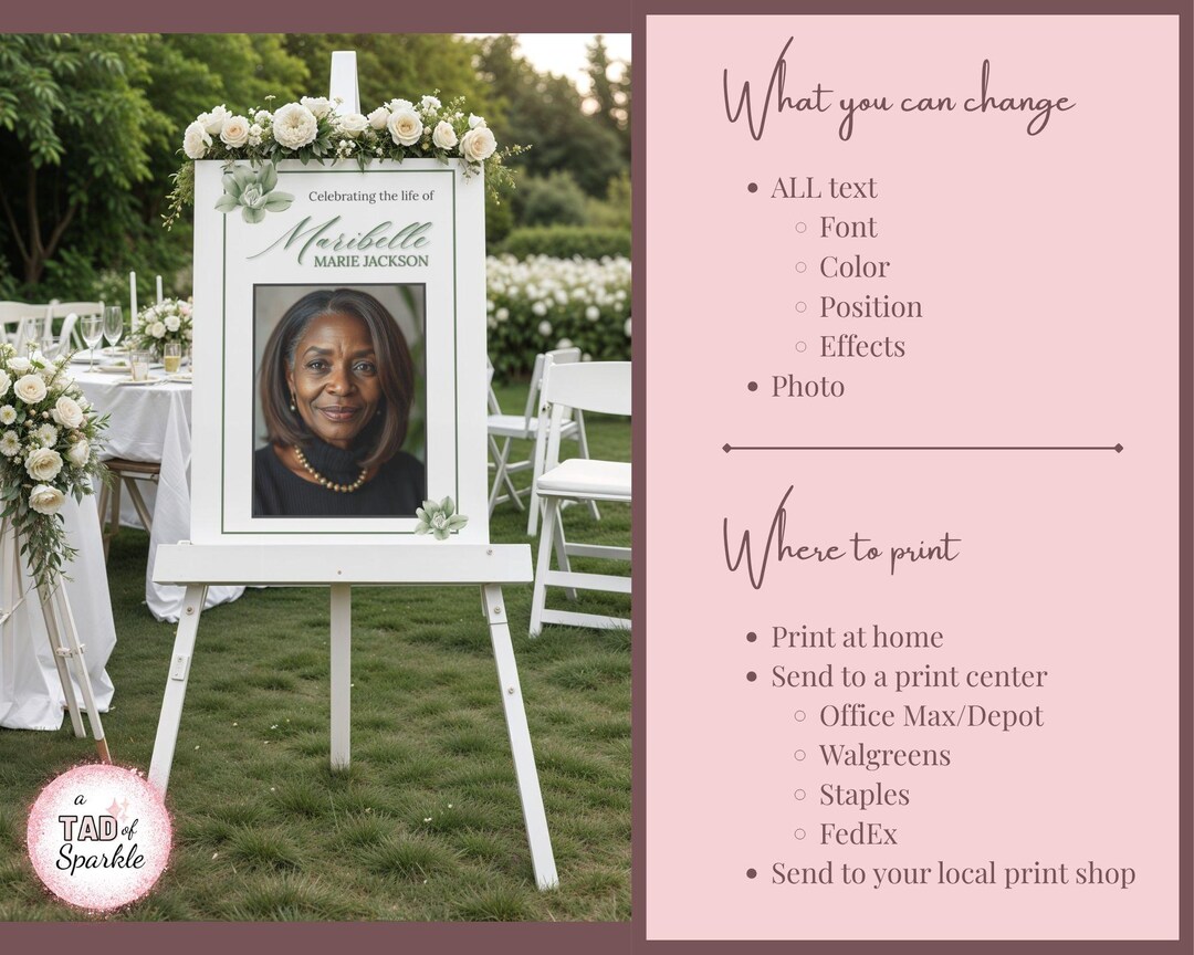 Editable Memorial Poster Template – Canva Funeral Welcome Sign (24x36 ...