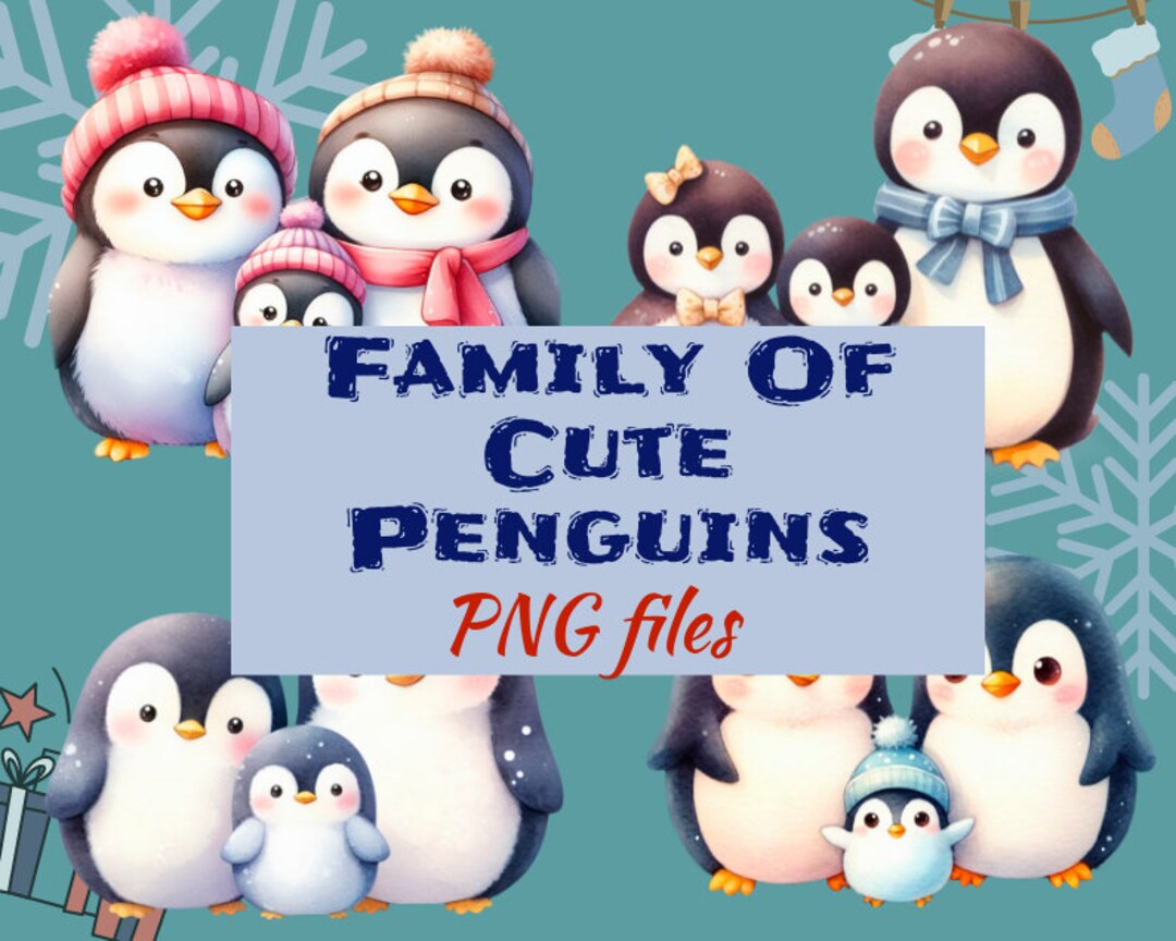 Cute Family Penguins Clipart, Watercolor Set Penguin Clipart, Winter ...